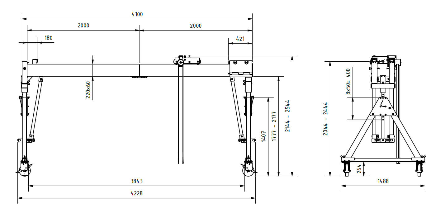 Alu-Portalkran-Doppelträger 1,0 klein 4m